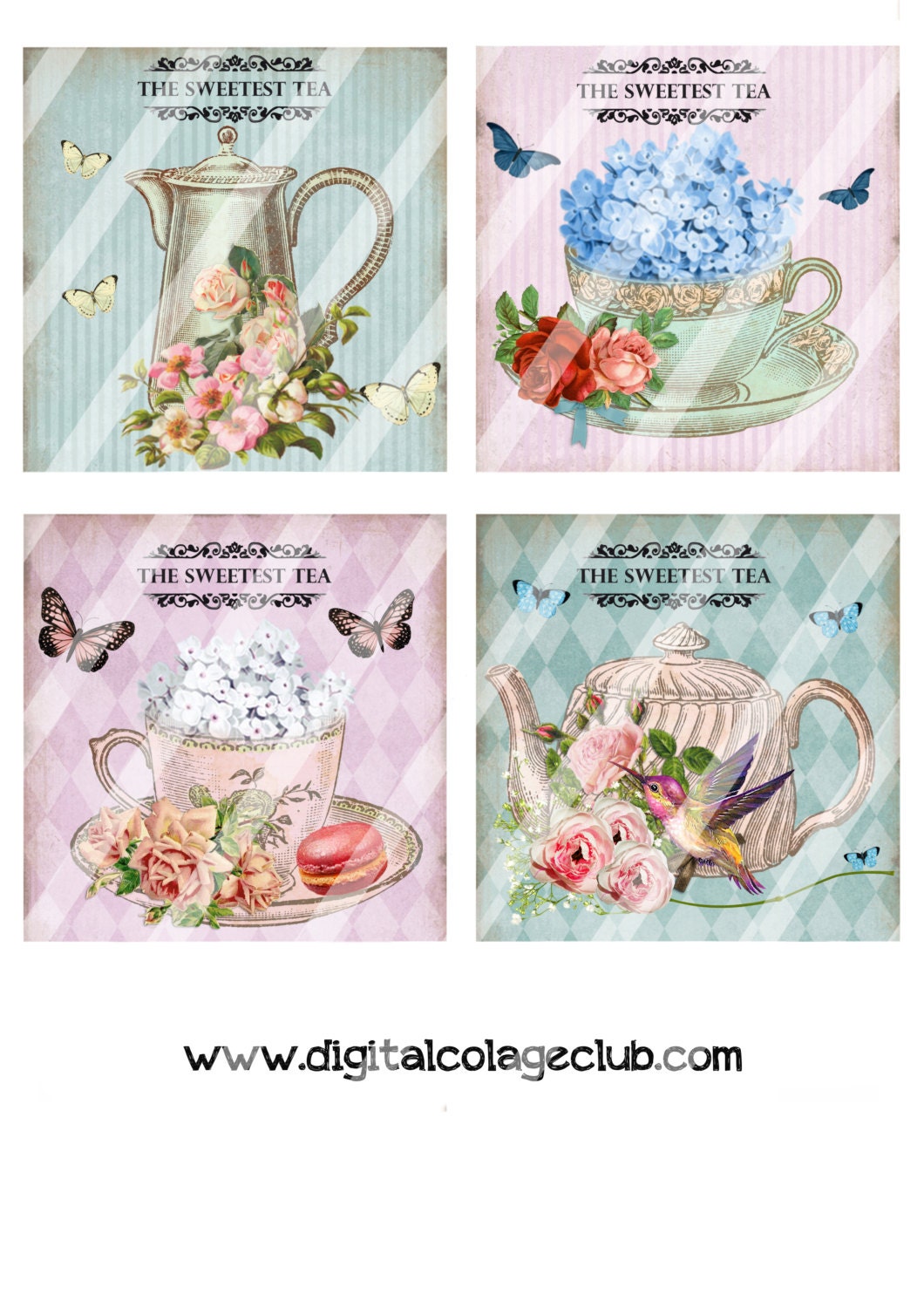 Vintage Shabby Chic Tea Cup Digital Collage Sheet Digital Coasters ...