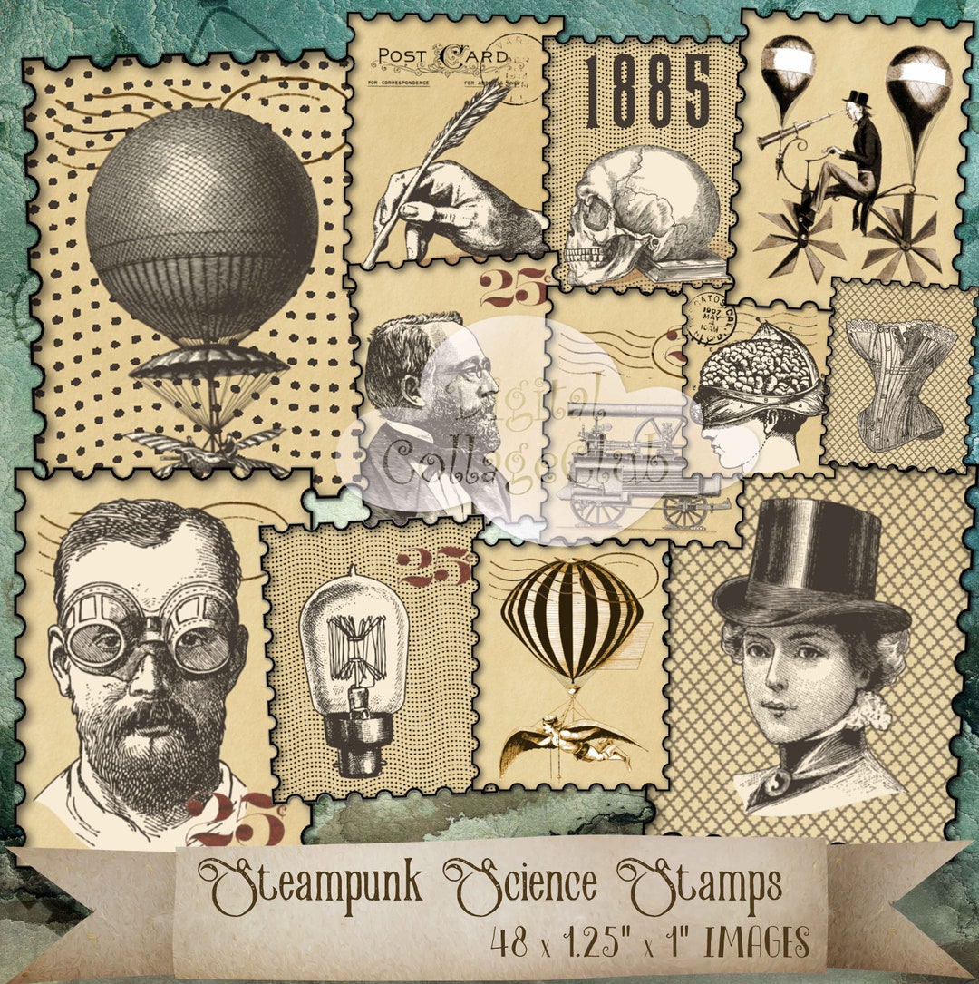 Vintage Steampunk Science Stamps Digital Images for Penpal Scrapbooking ...