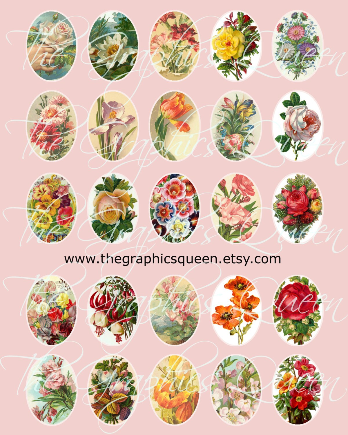 Vintage Victorian Flower Digital Images 30 x 40 mm Ovals Paper | Etsy