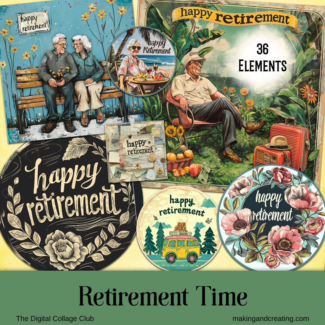 Happy Retirement Gift Card Cake Cupcake Topper Party Digital Coasters ...