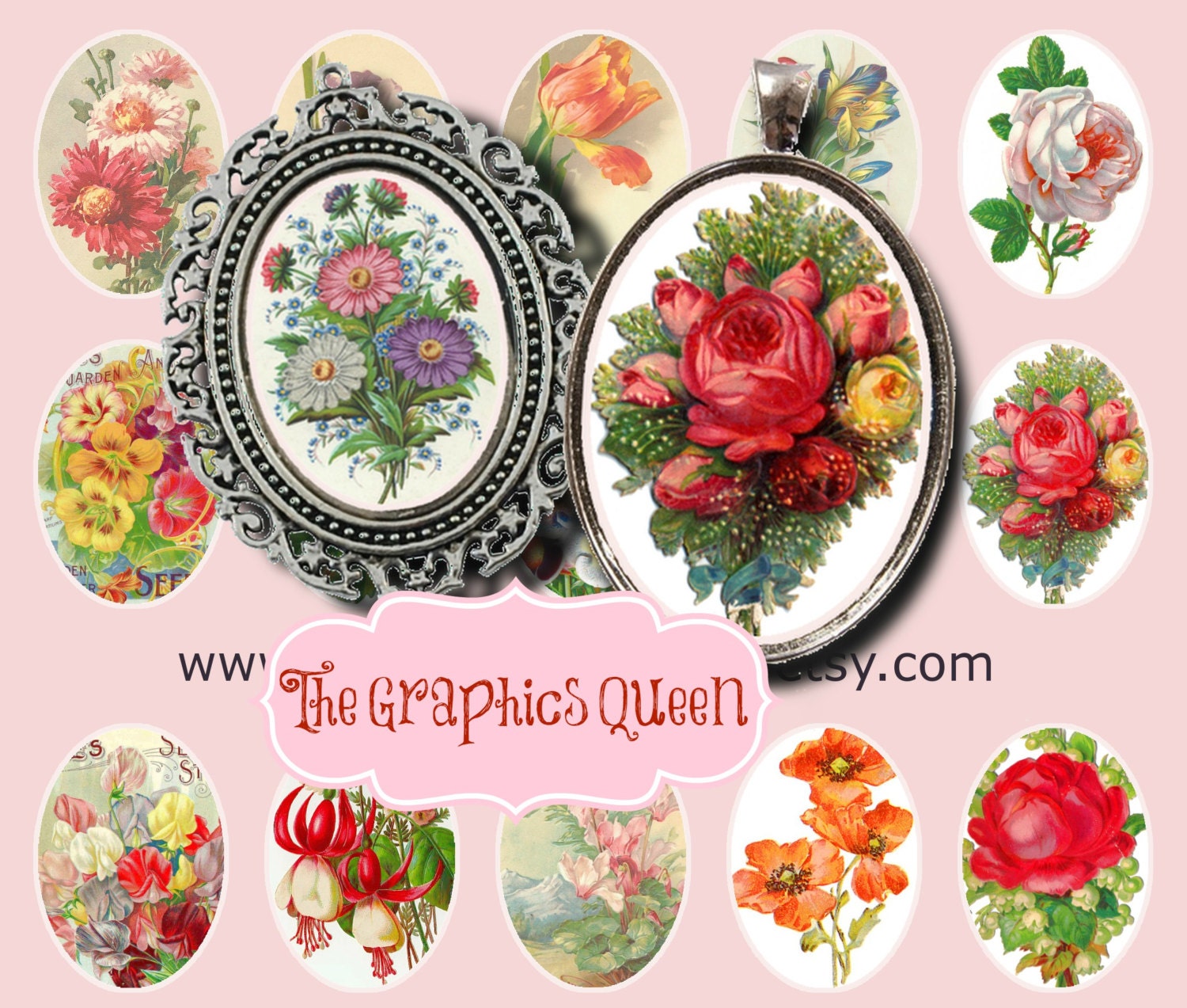 Vintage Victorian Flower Digital Images 30 X 40 Mm Ovals Paper - Etsy