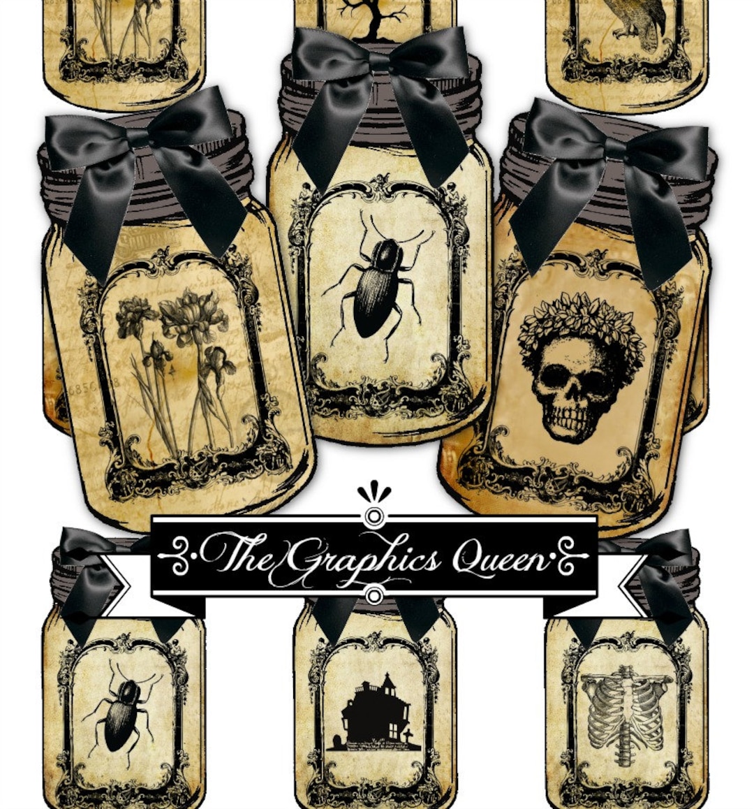 Vintage Halloween Mason Jar Labels Tags Digital Collage Goth Images ...