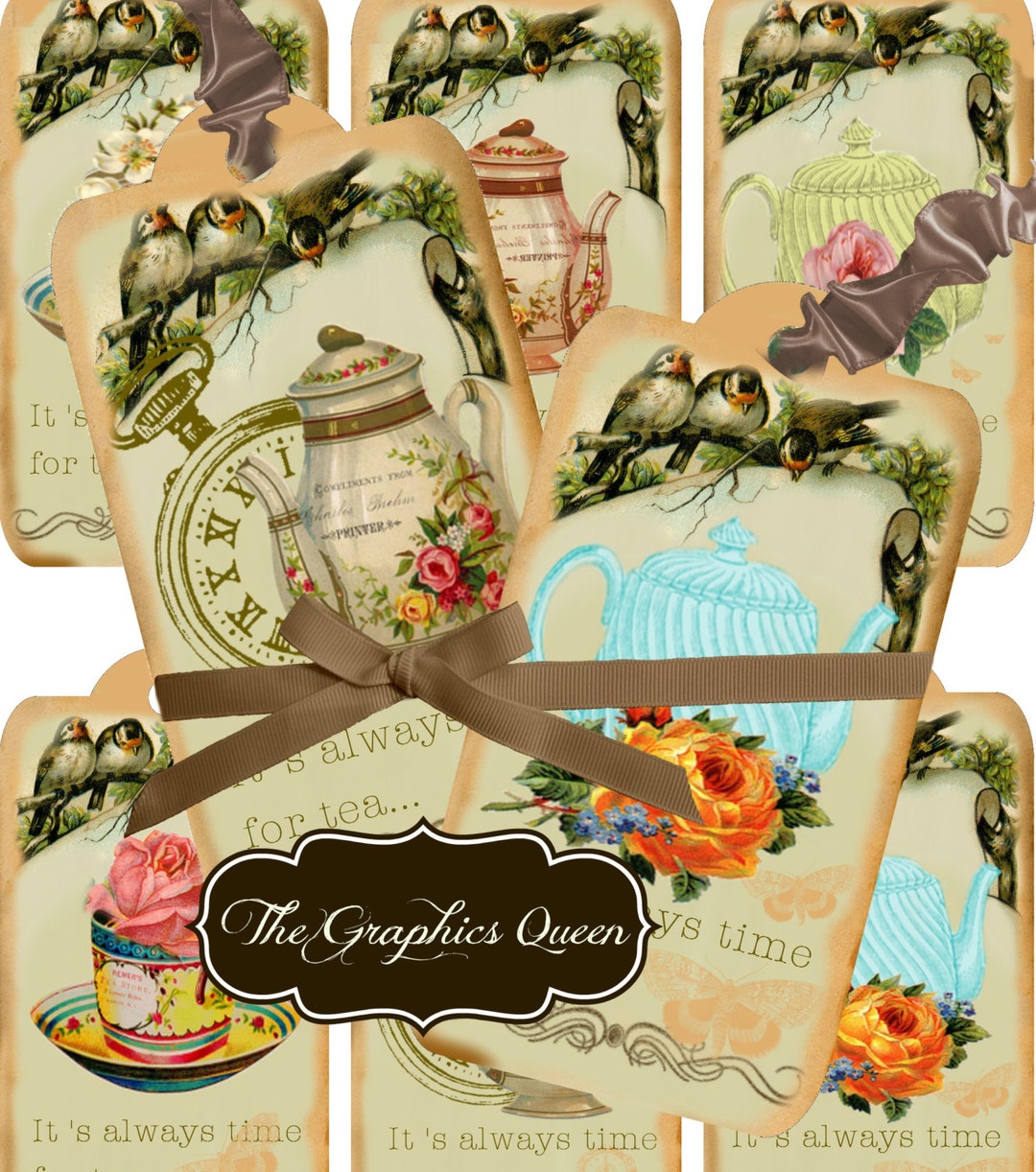 Tea Time Tea Party Gift Tags Vintage Shabby Chic Gift Tags, Vintage Tea ...