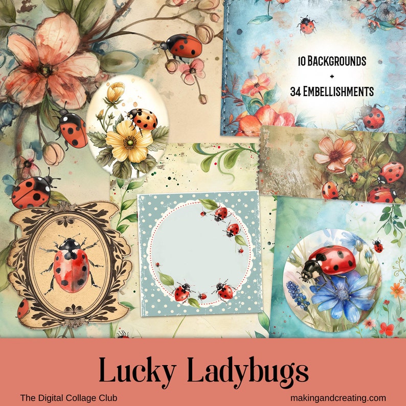 Lucky Ladybug Party Ladybirds Digital Images Scrapbooking Junk ...