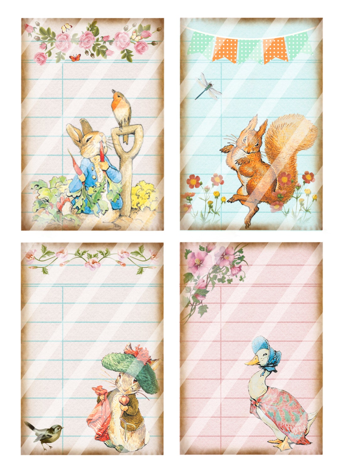 Peter Rabbit and Friends Digital Collage Sheet Library Cards - Etsy