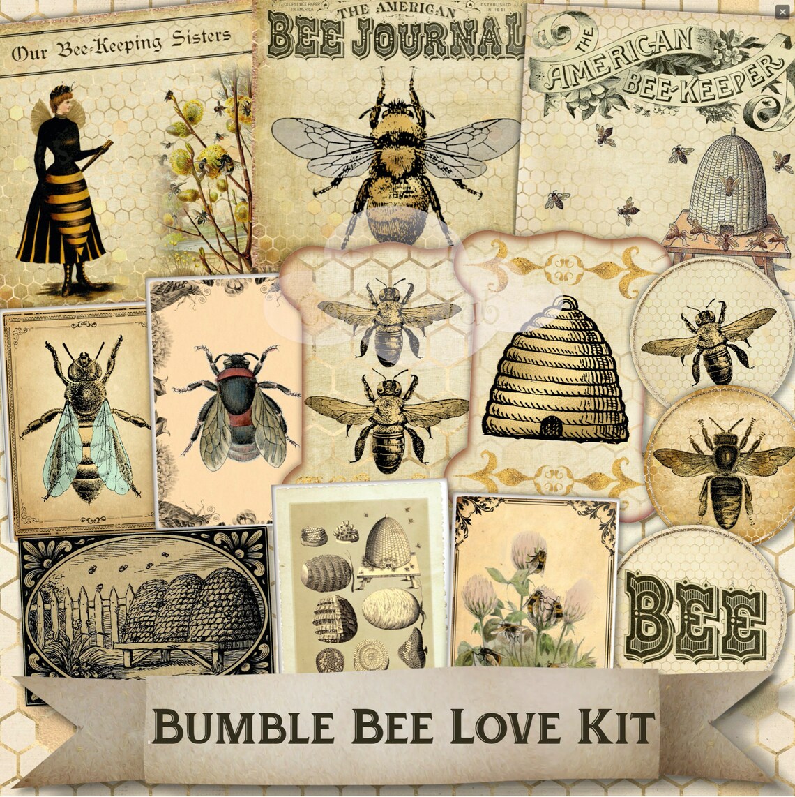 Bumble Bee Love Kit Digital Postcards Vintage Nature Images for ...