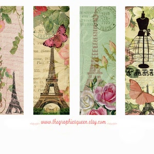 Shabby Chic Paris Bookmarks - Digital Collage Sheet Printable Download ...