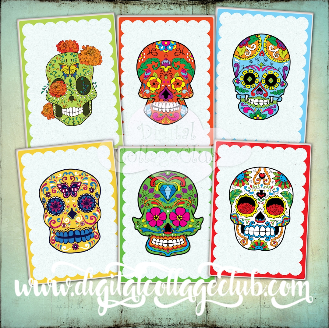 Sugar Skull Dia De Los Muertos Digital ATC Greeting Cards Jewelry ...