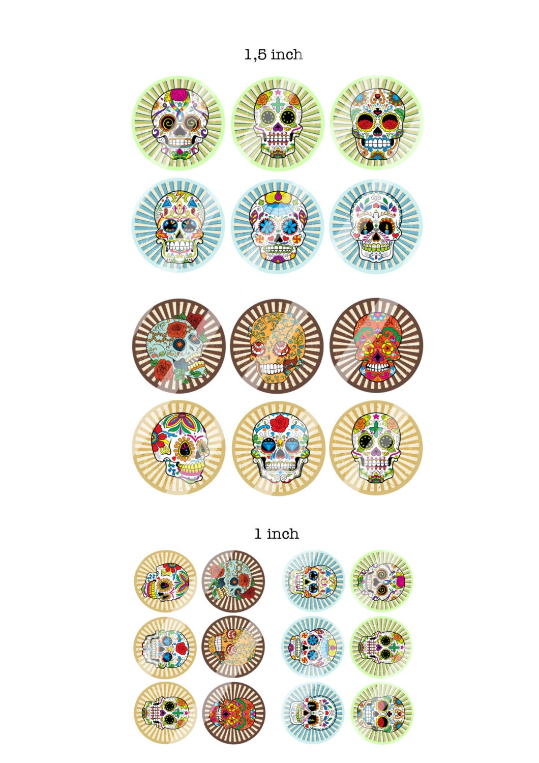 Sugar Skull 1 Inch Digital Collage Sheet 1 Inch and 1.5 Inch Images for ...