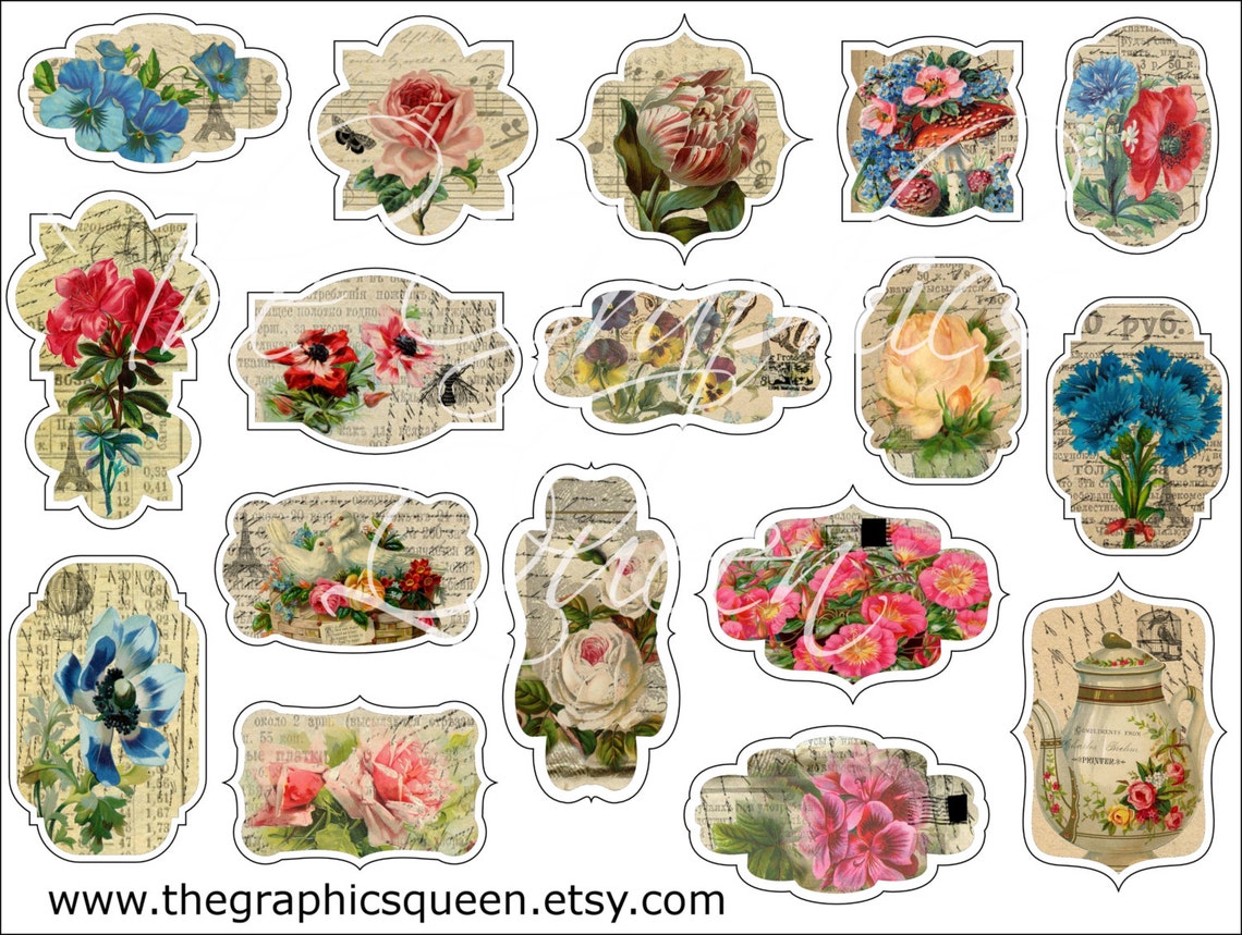 INSTANT DOWNLOAD Vintage Flower Labels Floral Victorian Tags - Etsy