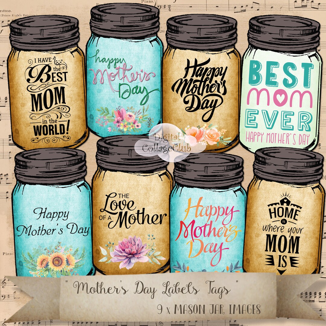 Mother' S Day Digital Mason Jar Labels Tags Gift Cards Scrapbooking ...