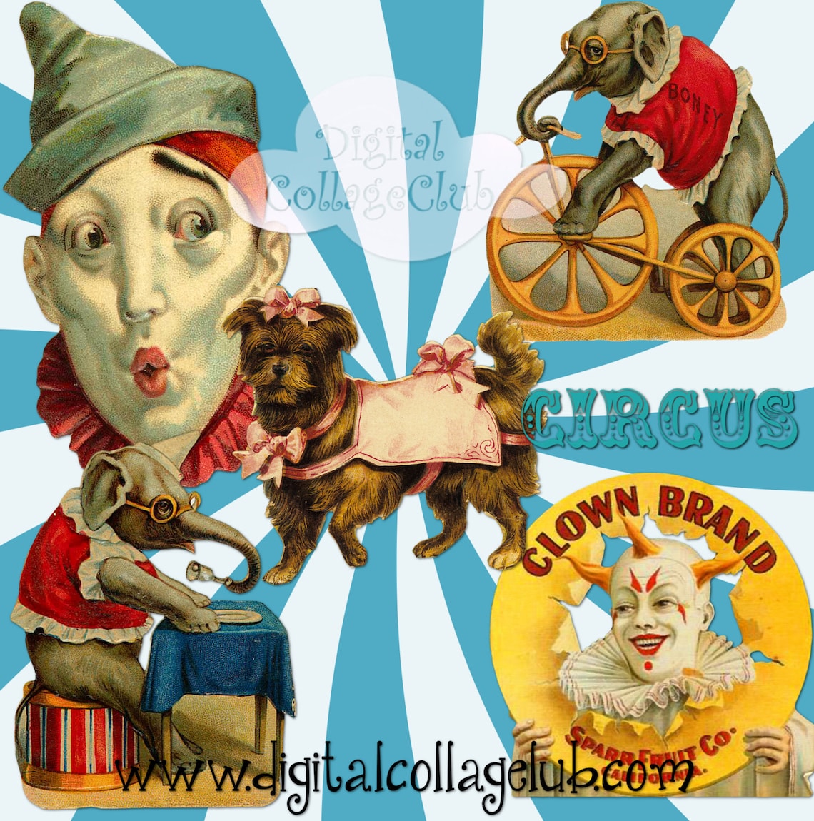 Vintage Circus Party Clipart Clip Art Digital Collage Sheet | Etsy