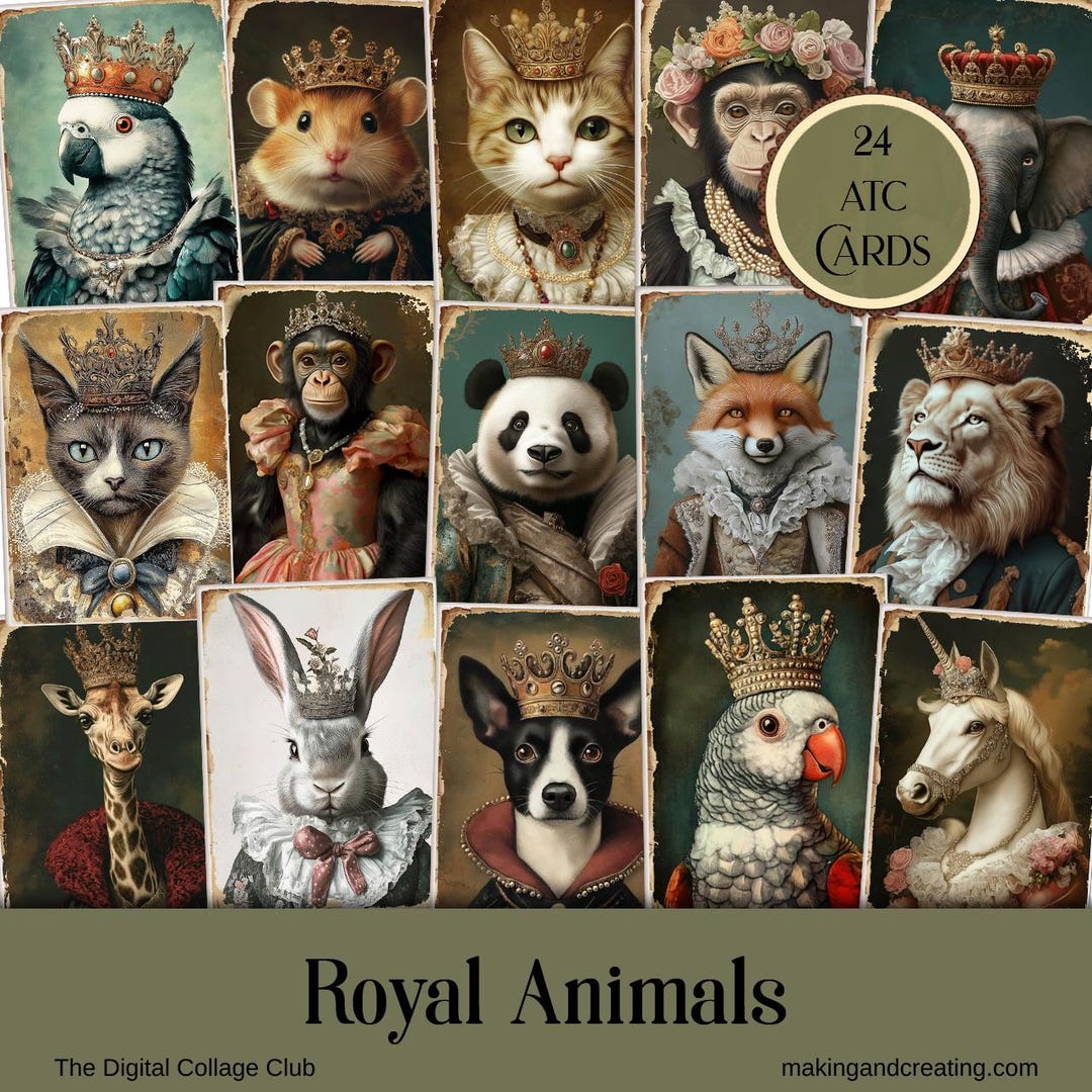 Royal Animals Whimsical Quirky Anthropomorphic Victorian Portraits ATC ...