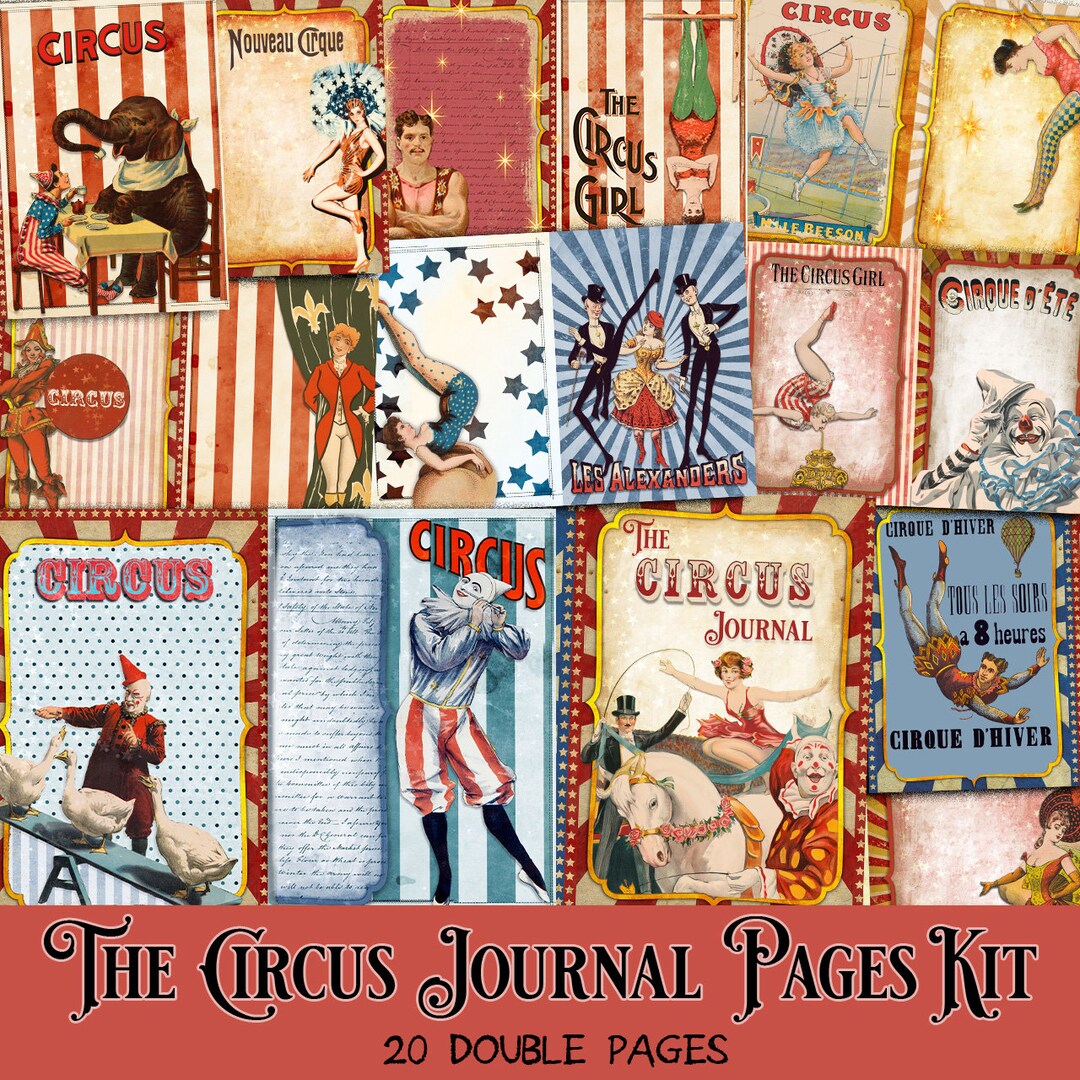 Vintage Circus Digital Junk Journal Kit Embellishments Images ...