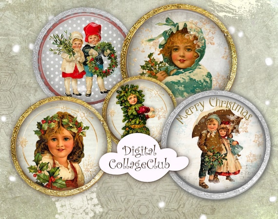 Vintage Victorian Christmas Round Images for Jewelry Making | Etsy