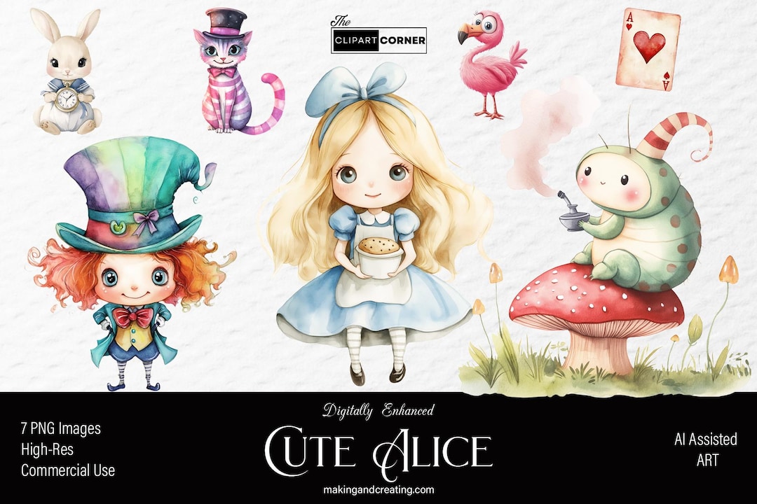 Vintage Alice in Wonderland Clipart Transparent Background Digital ...