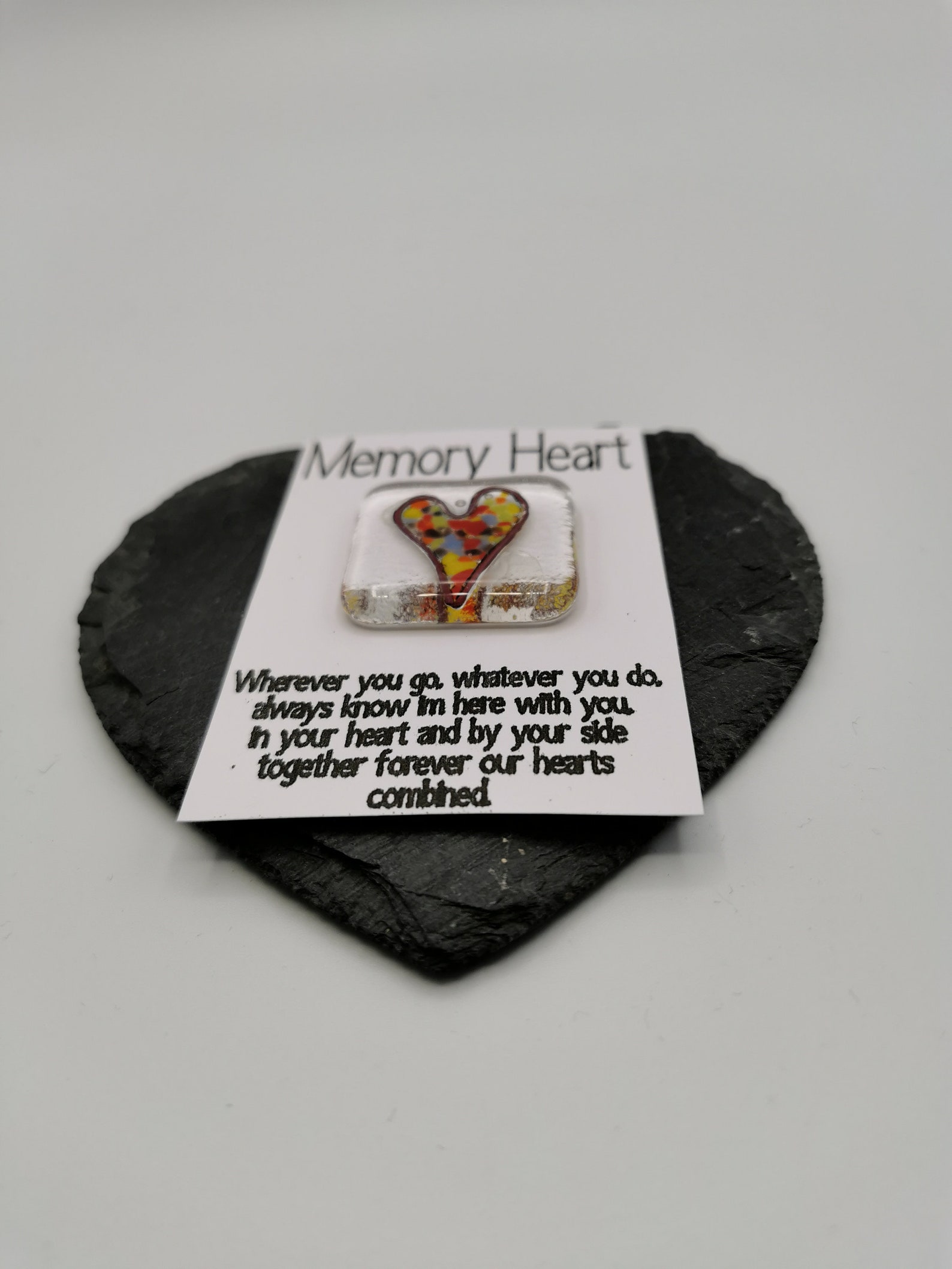 Pocket Memory Rainbow Heart Fused Glass Token Hug. Pocket Charm ...