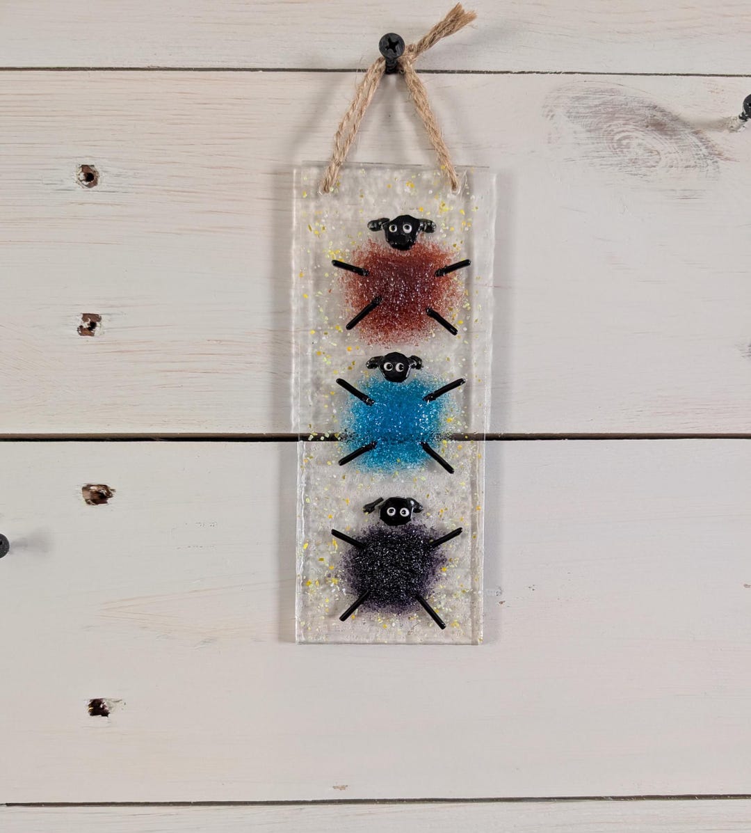 Sheep Fused Glass Suncatcher. Nutty Sheep Suncatcher Panel . Sheep Gift ...