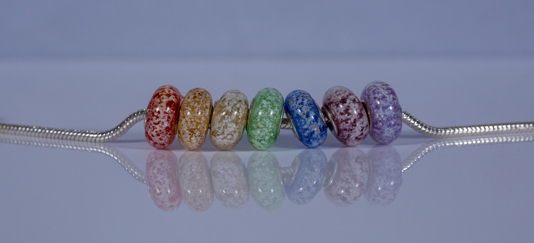 Cremation Ashes Pandora Style Glass Bead Complete 7 Bead Bracelet ...