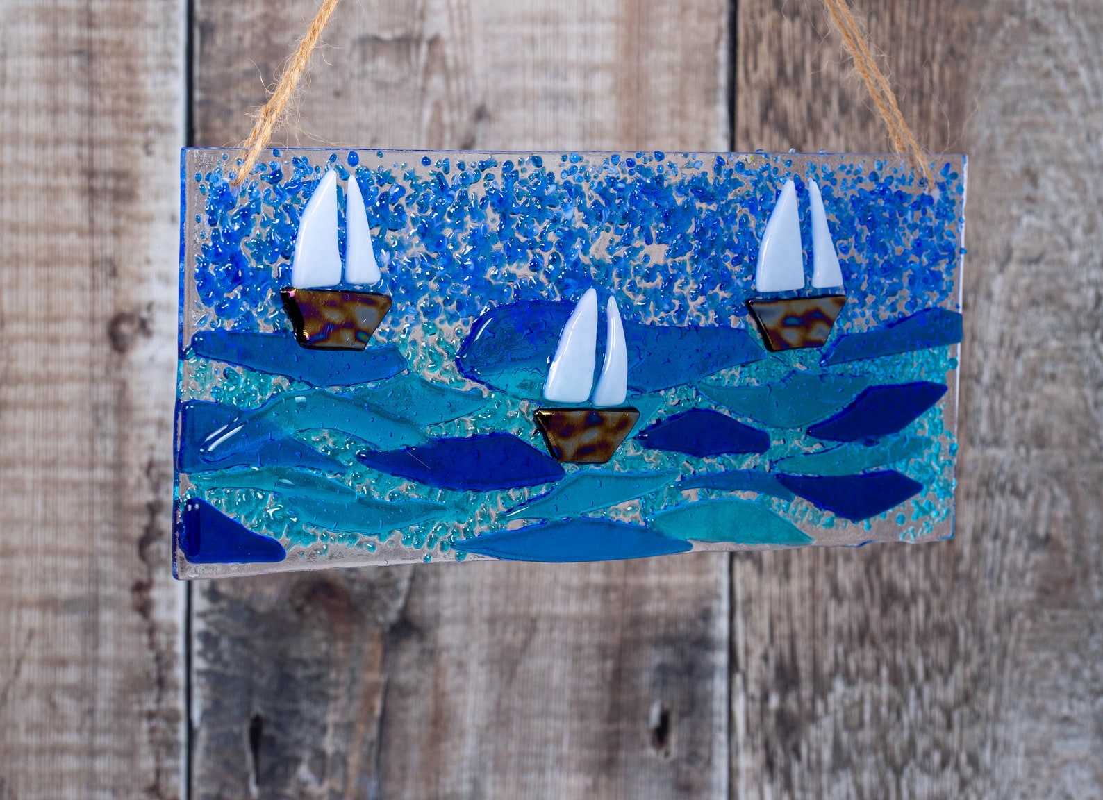 Sailing Boats Fused Glass Sun Catcher Panel . Nautical. - Etsy UK