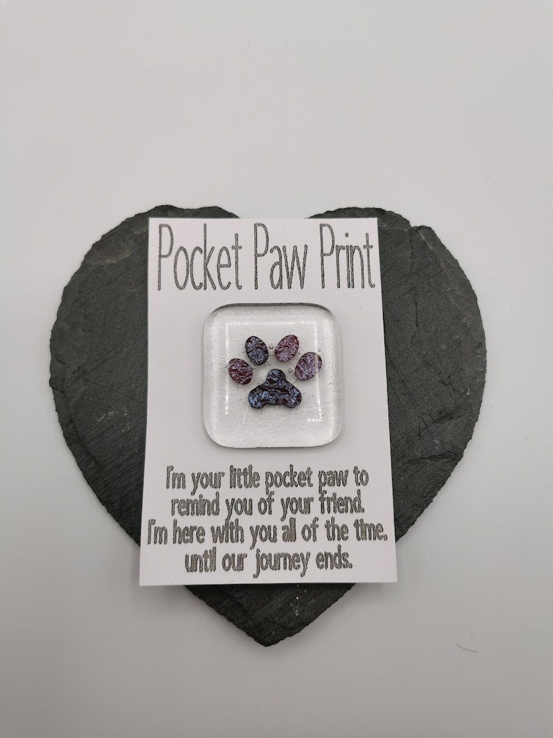Pocket Paw Print Fused Glass Token Hug, Dog Cat Paw Print Keepsake Gift ...