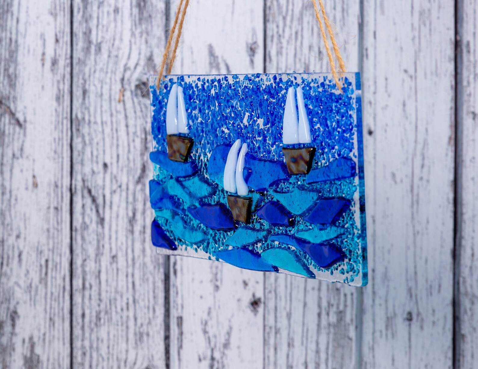 Sailing Boats Fused Glass Sun Catcher Panel . Nautical. | Etsy