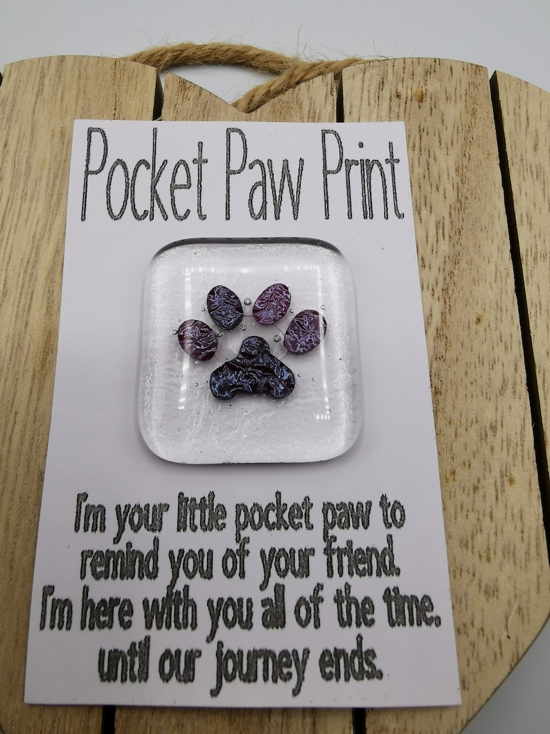 Pocket Paw Print Fused Glass Token Hug, Dog Cat Paw Print Keepsake Gift ...