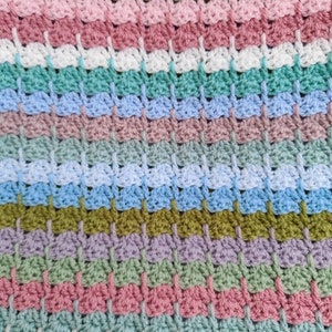 Crochet Blanket Large Throw. Pastel Spring Colour Stripe Hand Crafted ...