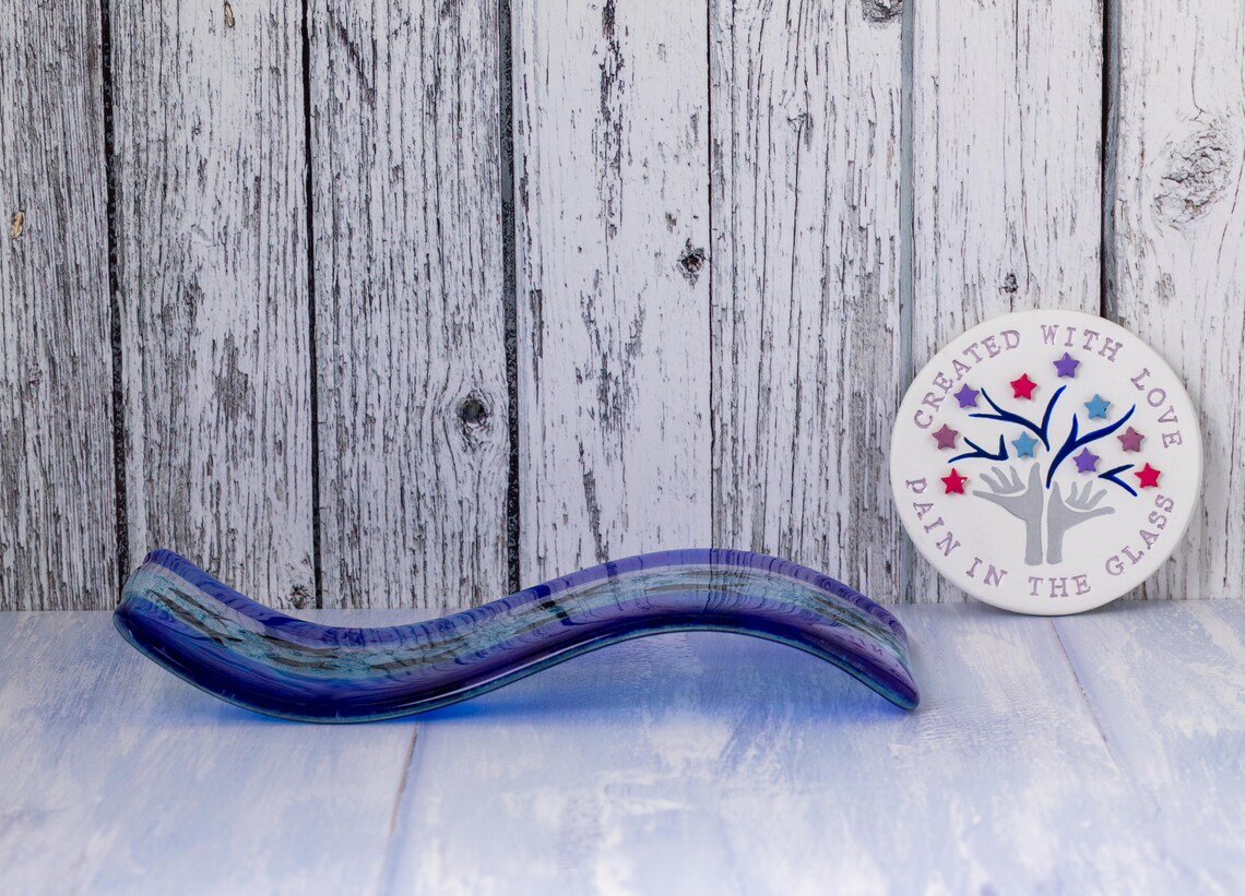 Blue Copper Curved Fish Fused Glass Sun Catcher Panel, Fish Suncatcher ...