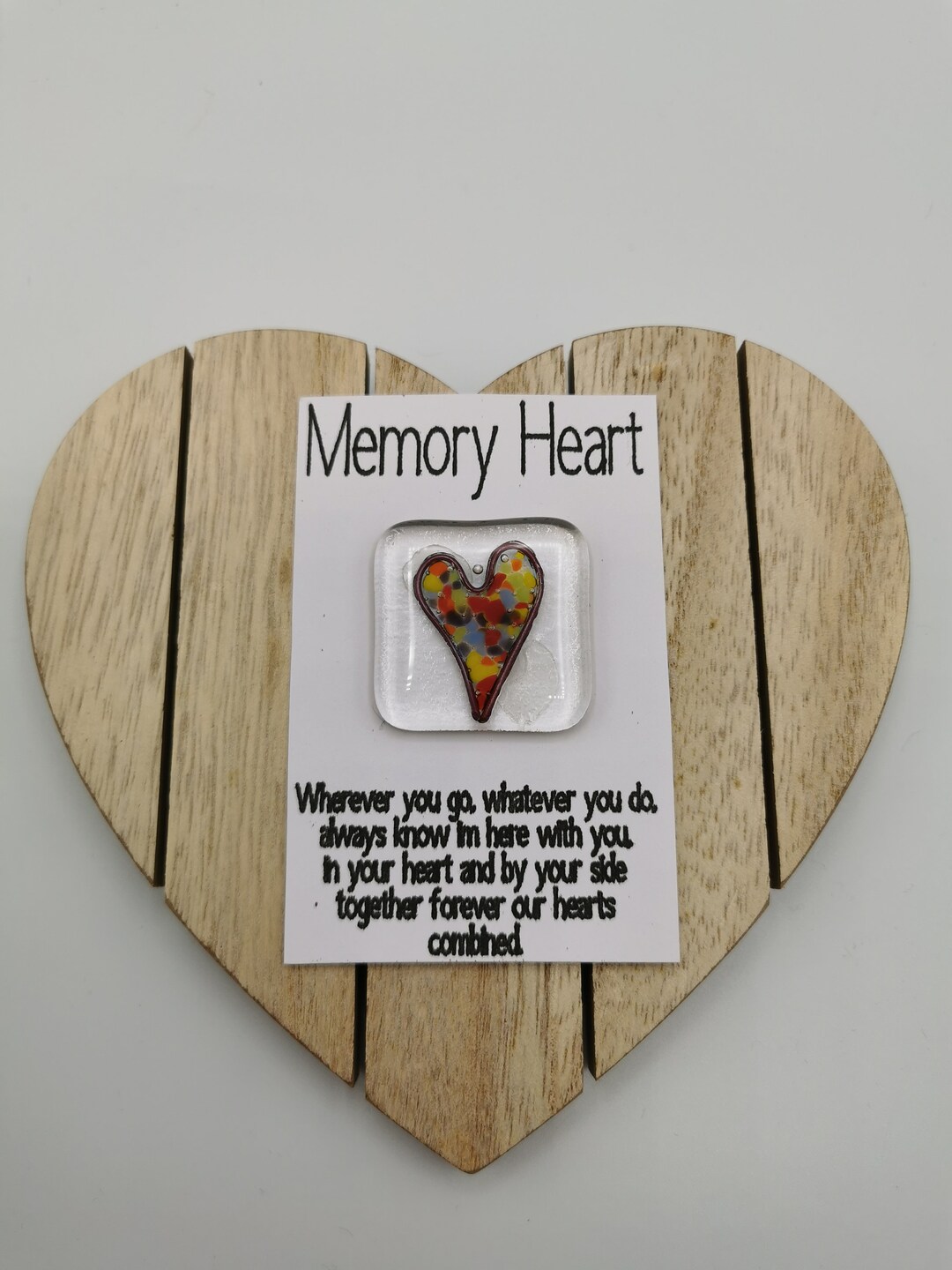 Pocket Memory Rainbow Heart Fused Glass Token Hug. Pocket Charm ...