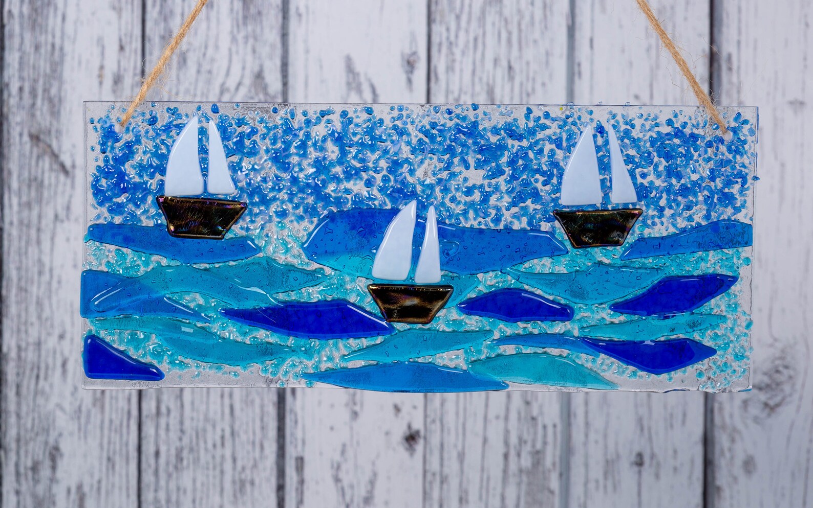 Sailing Boats Fused Glass Sun Catcher Panel . Nautical. - Etsy UK