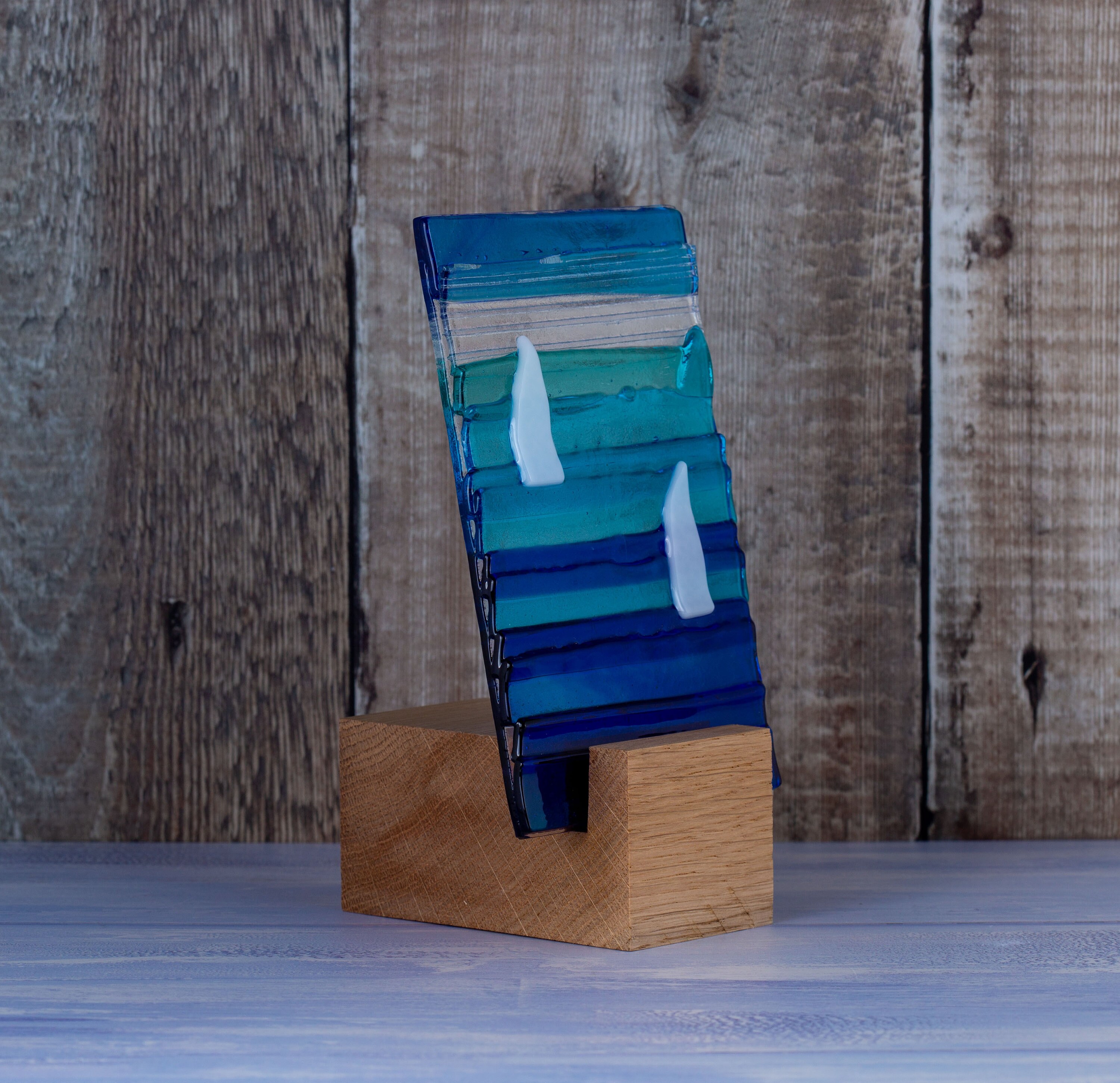 Blue Ocean Wave and Sailing Fused Glass Panel With Oak Wood - Etsy
