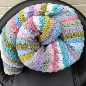 Crochet Blanket Large Throw. Pastel Spring Colour Stripe Hand Crafted ...