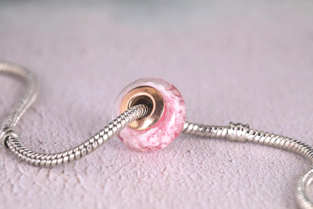 Cremation Ashes Glass Bead, ROSE GOLD PLATED 925 on a Sterling Silver ...