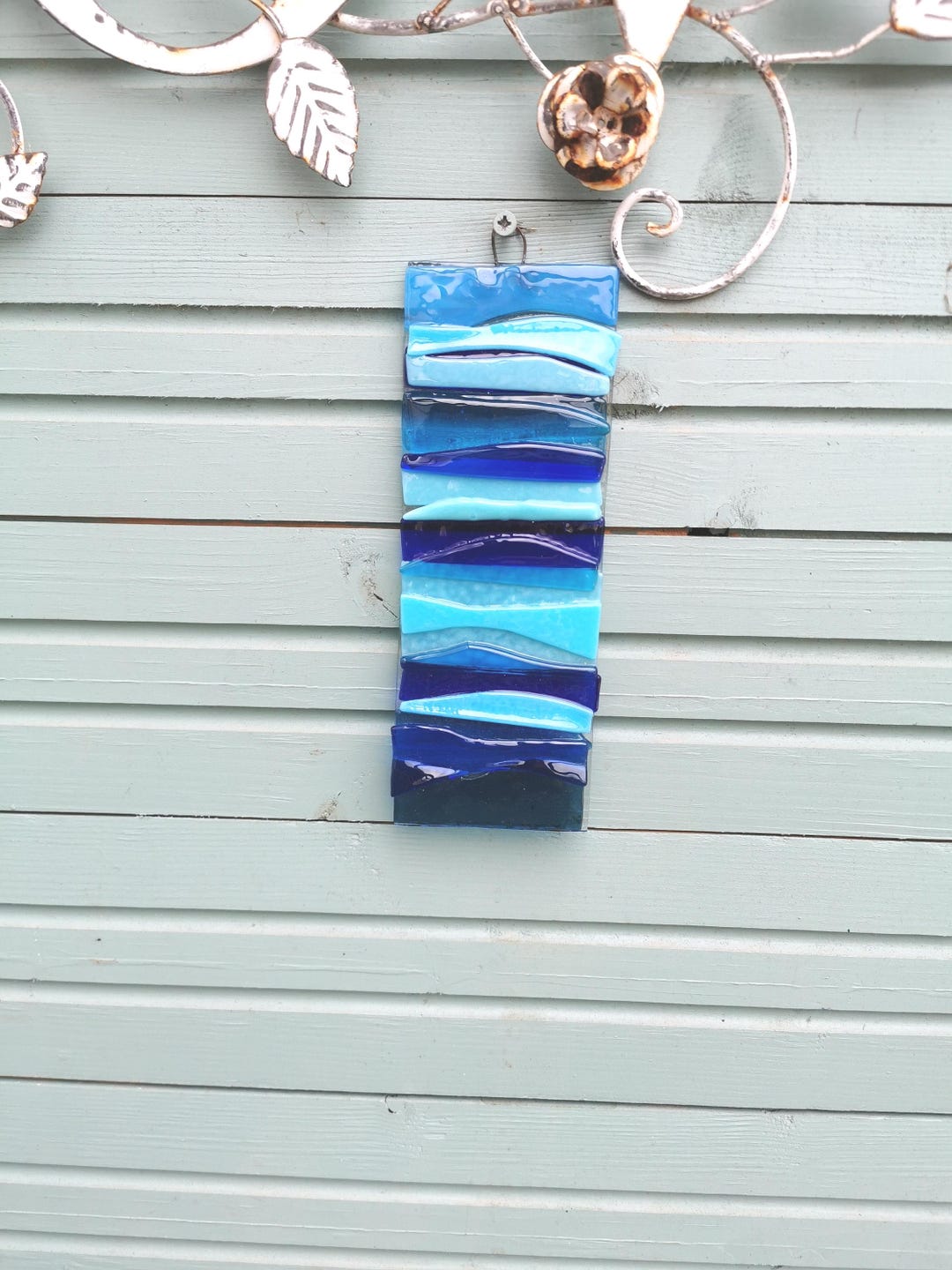 Blue Ocean Wave Sun Catcher Fused Glass Panel. Wave Suncatcher Gift ...