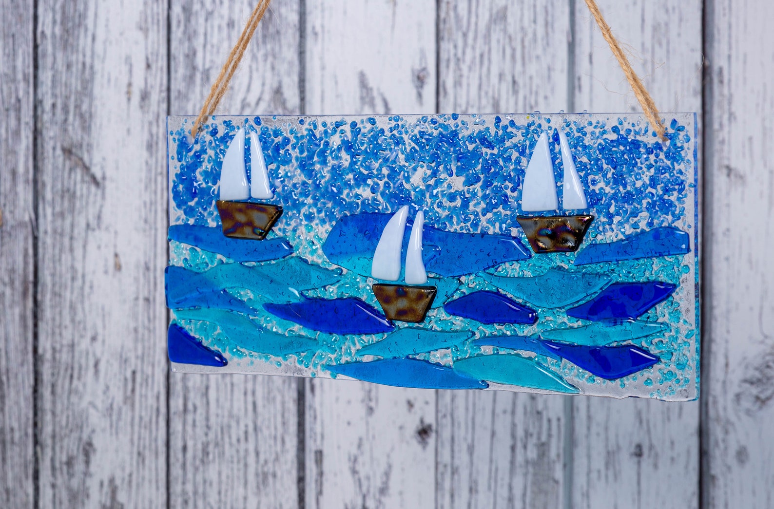 Sailing Boats Fused Glass Sun Catcher Panel . Nautical. - Etsy UK