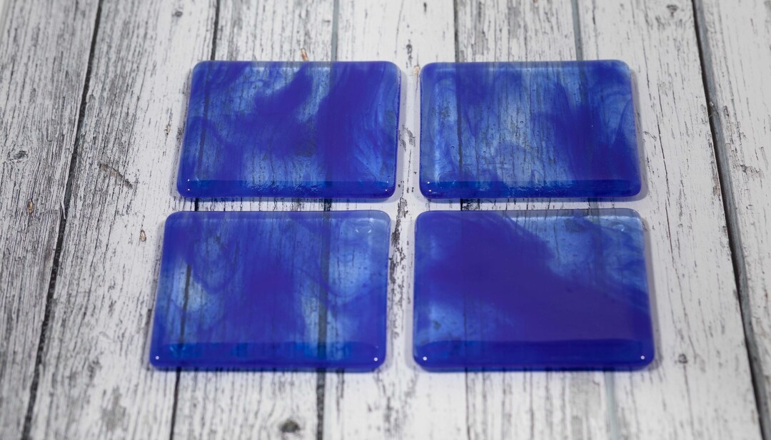 Blue Fused Glass Coasters Set of 4. Stunning Royal Blue Swirl and Clear ...