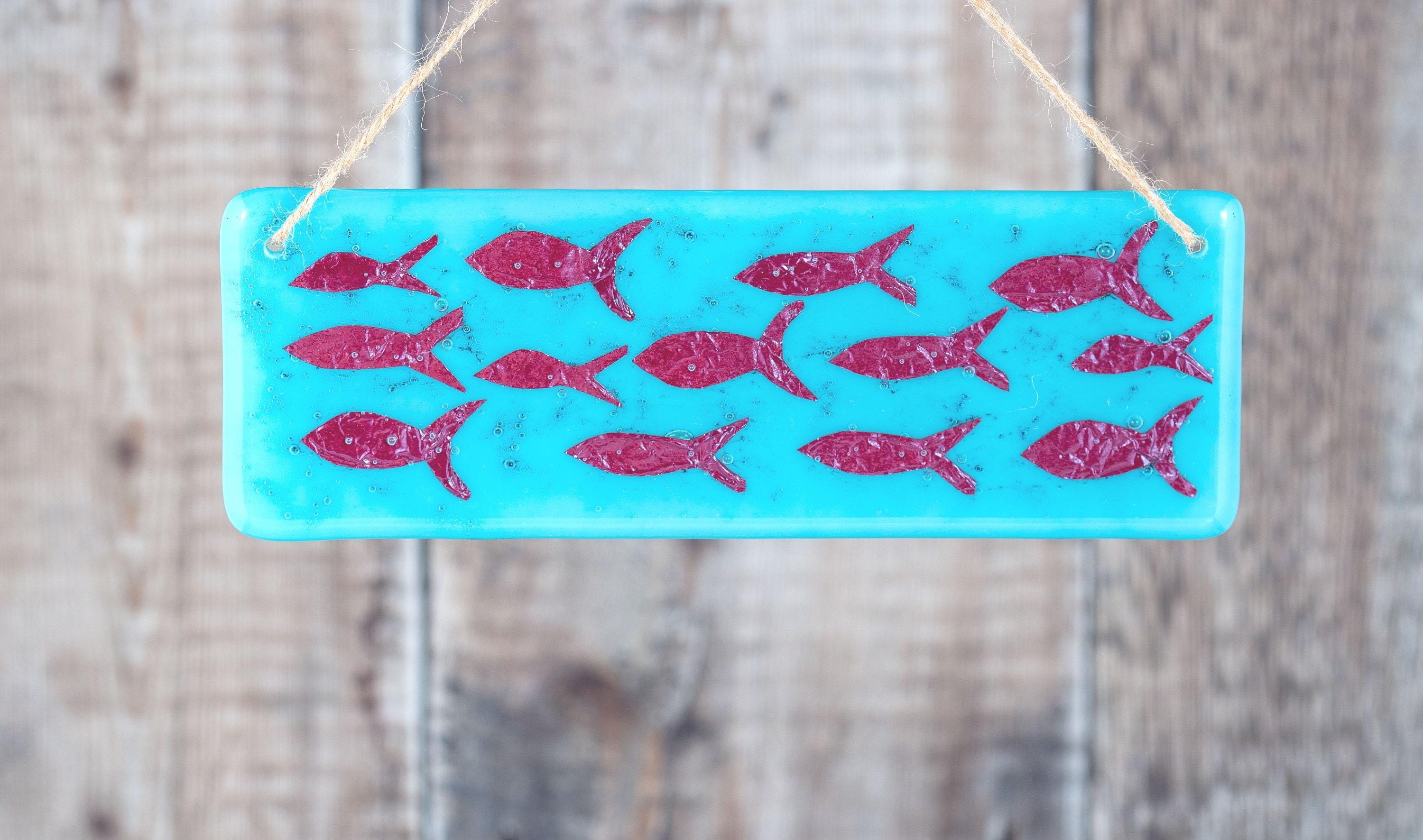 Red Copper Fish Fused Glass Suncatcher, Bathroom Fish Art, Nautical ...