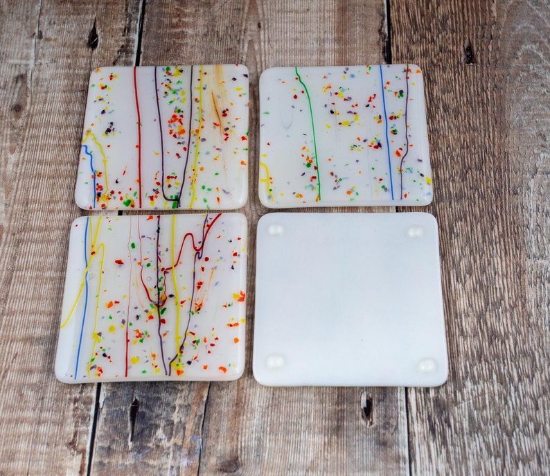 Rainbow Set of 4 Fused Glass Coasters, Rainbow Lover Gift, Rainbow ...