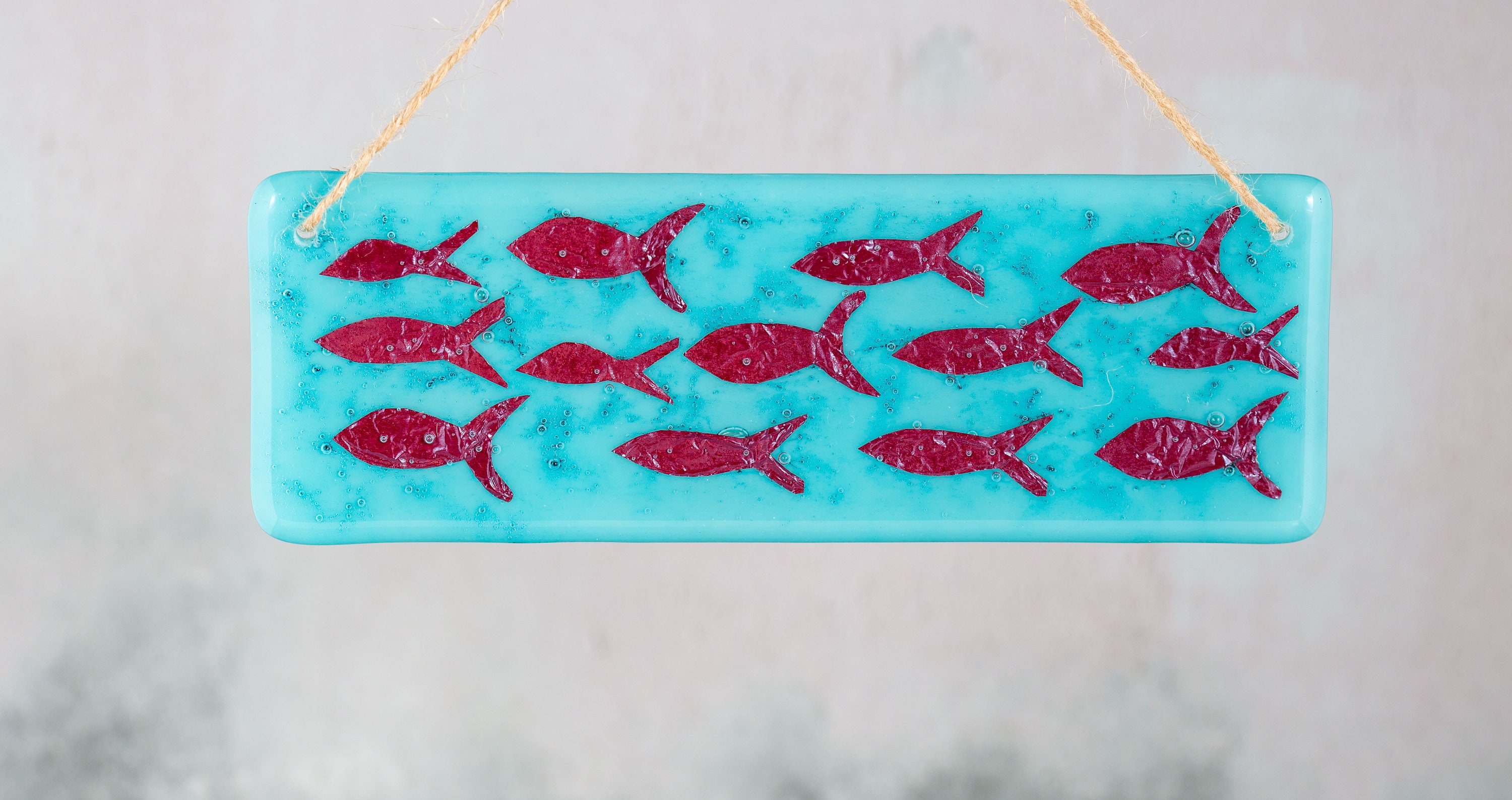 Red Copper Fish Fused Glass Suncatcher, Bathroom Fish Art, Nautical ...