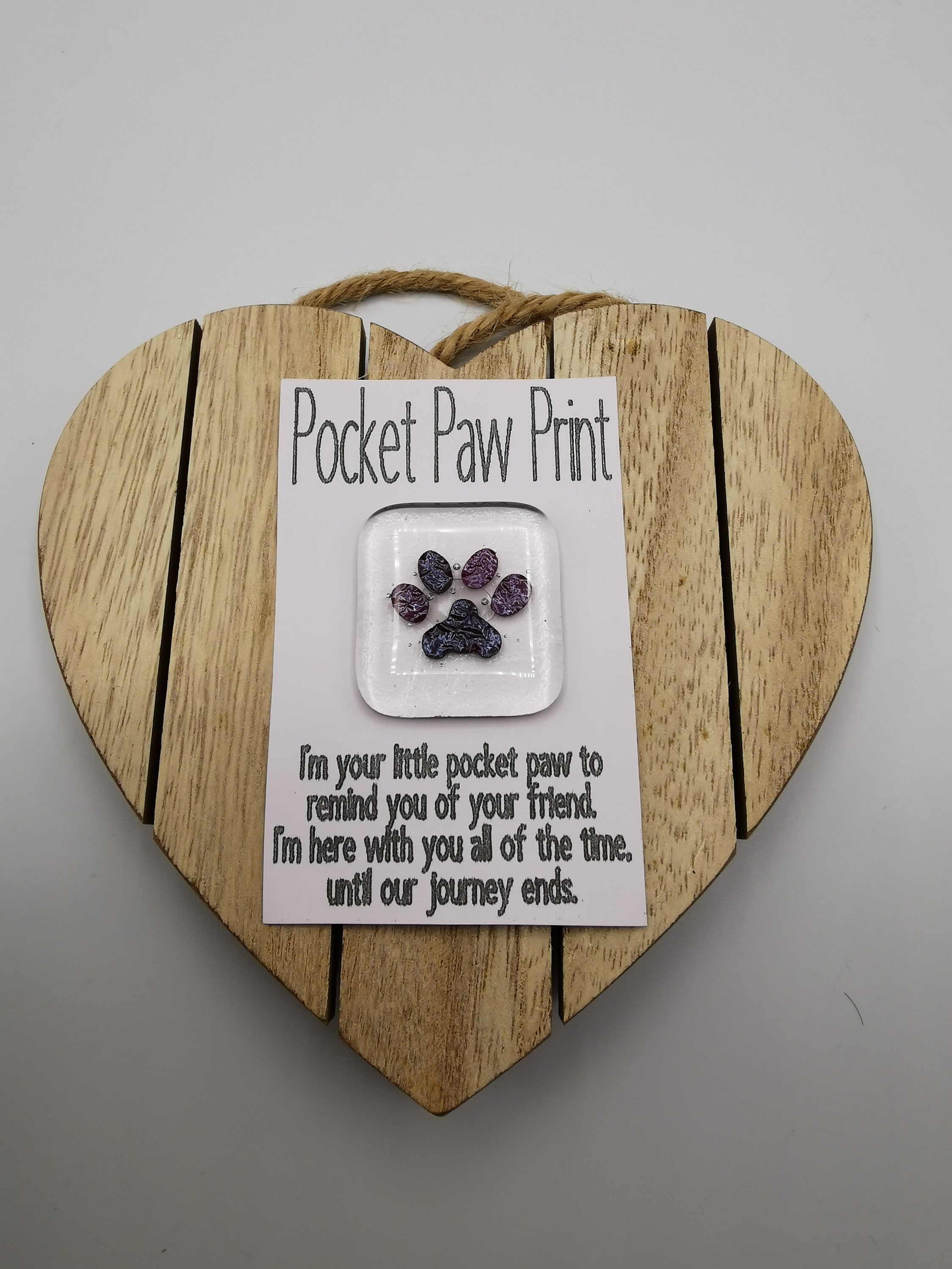 Pocket Paw Print Fused Glass Token Hug, Dog Cat Paw Print Keepsake Gift ...