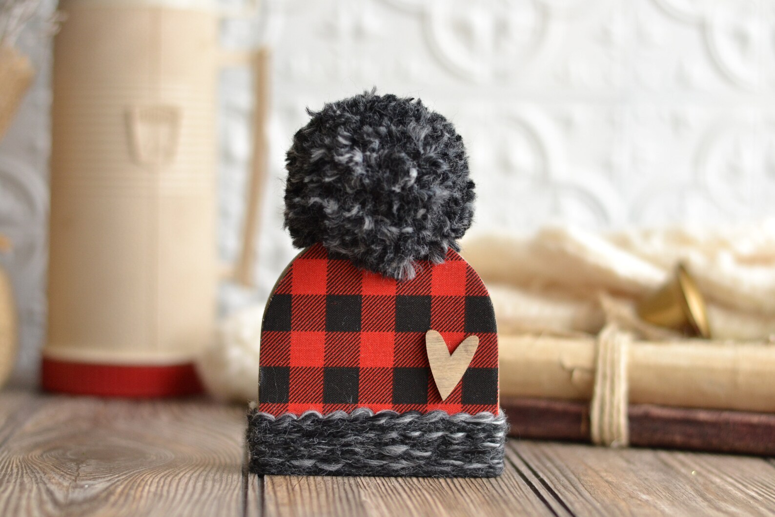 Red Plaid Winter Decor. Cozy Winter Decor. Winter Hat. Winter - Etsy