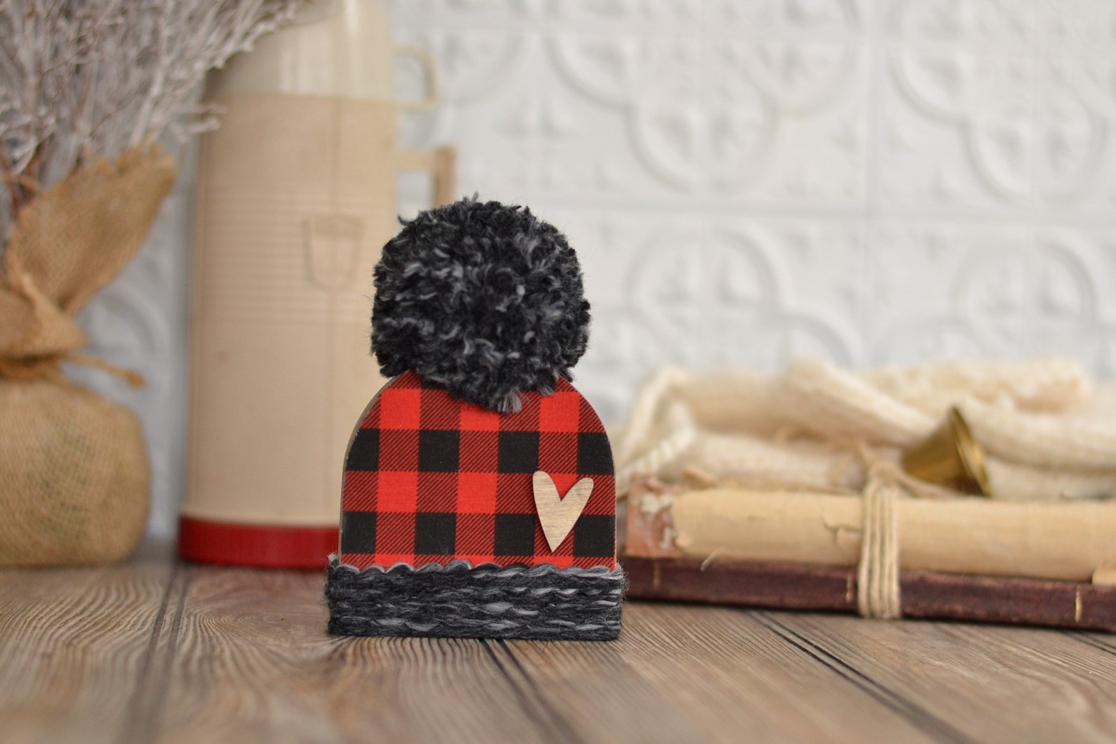 Red Plaid Winter Decor. Cozy Winter Decor. Winter Hat. Winter - Etsy