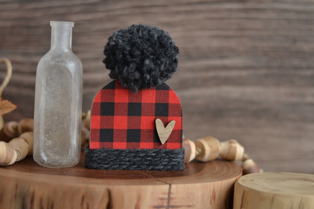 Red Plaid Winter Decor. Cozy Winter Decor. Winter Hat. Winter Beanie ...