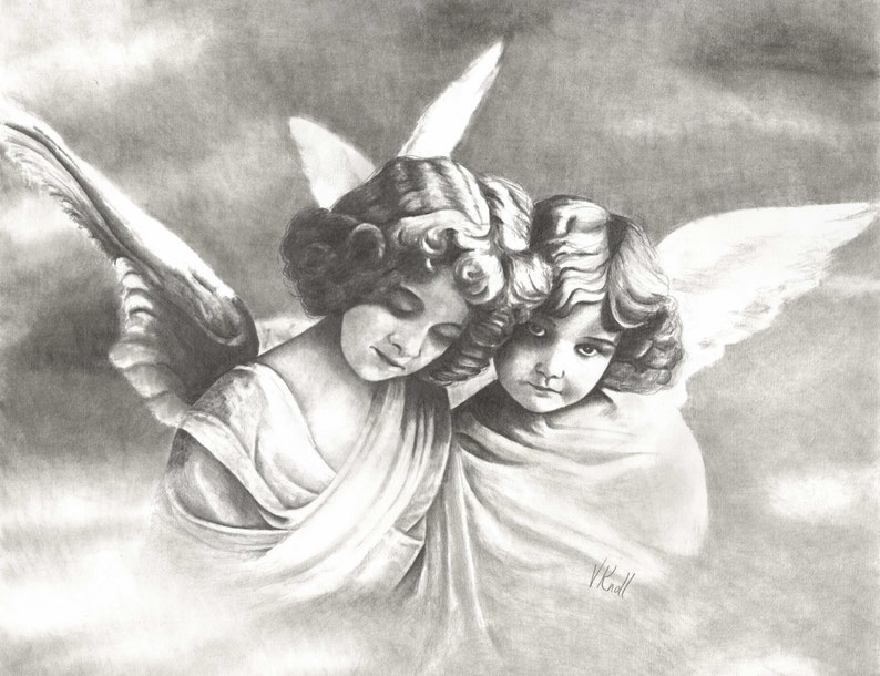 Victorian Angels Pencil Drawing by artist Vicki Knoll | Etsy