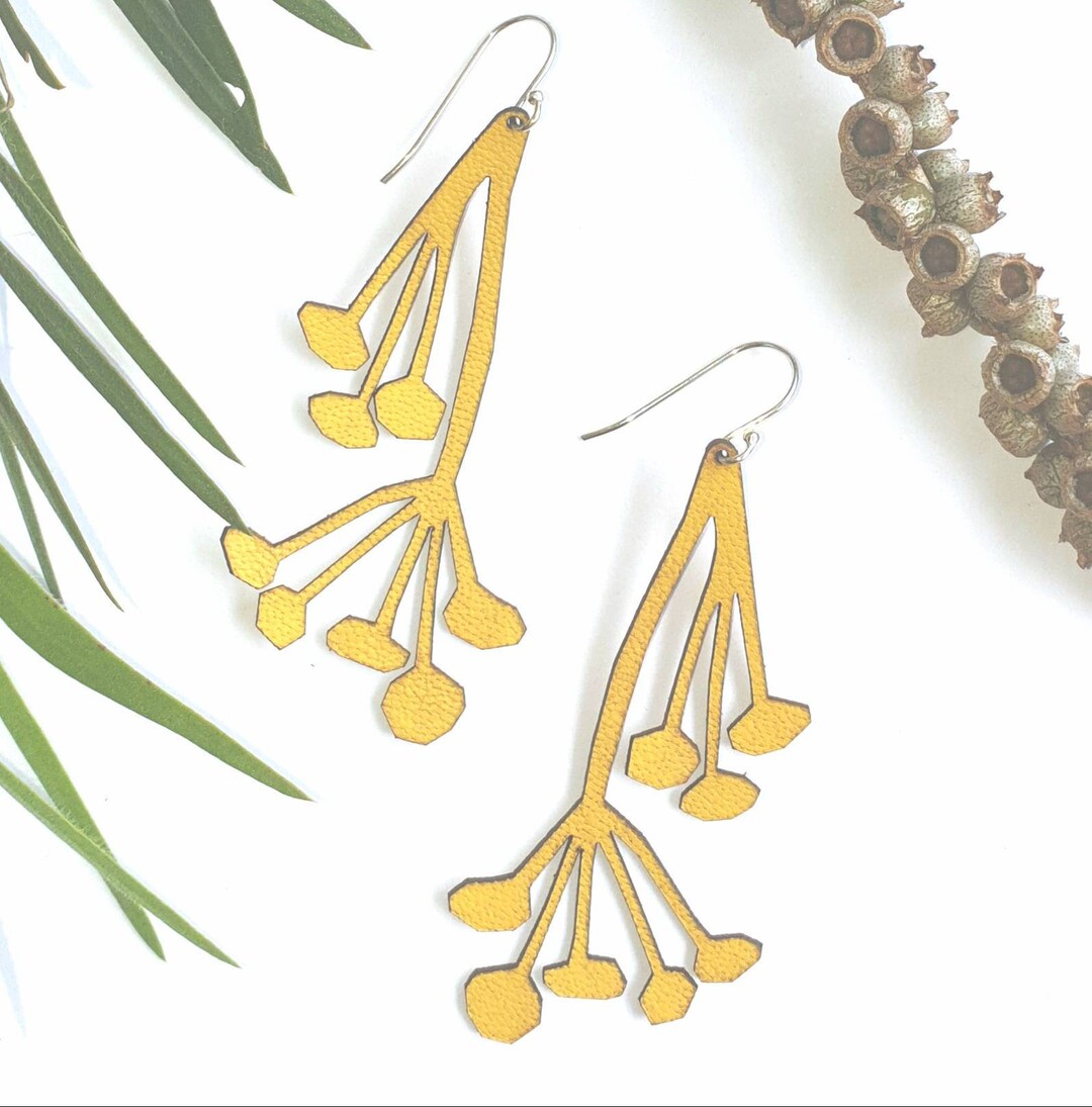 Wattle Design Leather Earrings // Nature Inspired, Lightweight Laser ...