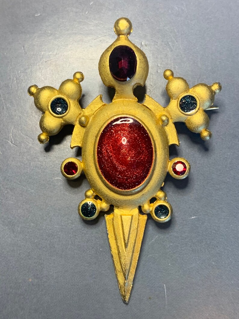 FRENCH 1980s DEMI PARURE Matte Gold Ruby Red Enamel Purple - Etsy