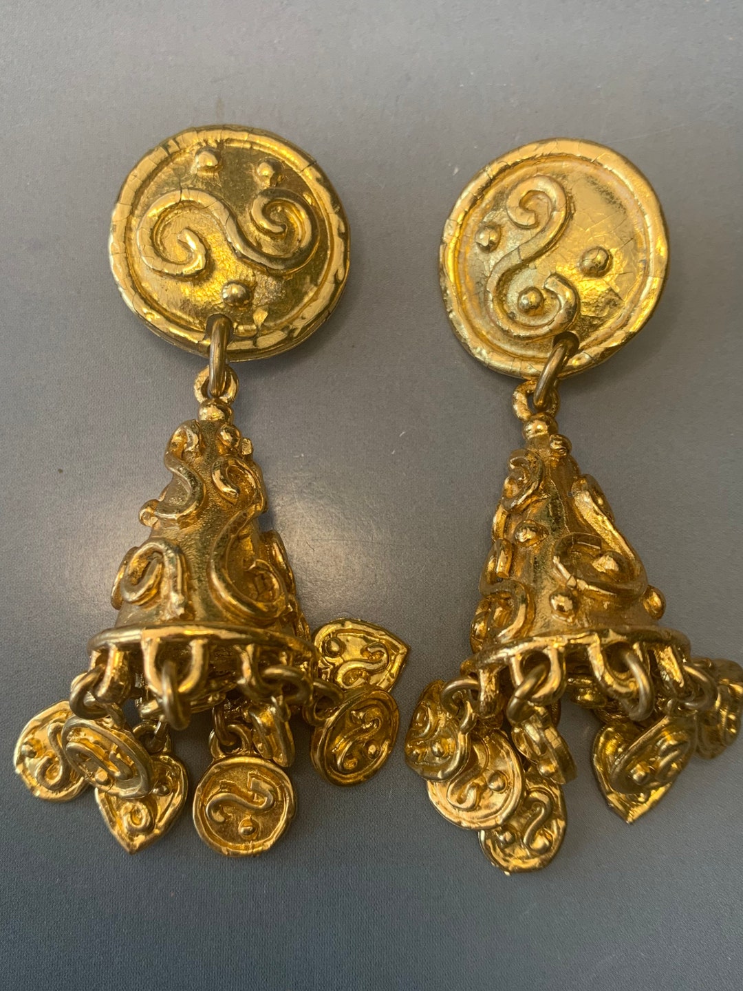 FABULOUS EDOUARD RAMBAUD Vintage 1980s Designer Gold Metal Etruscan ...