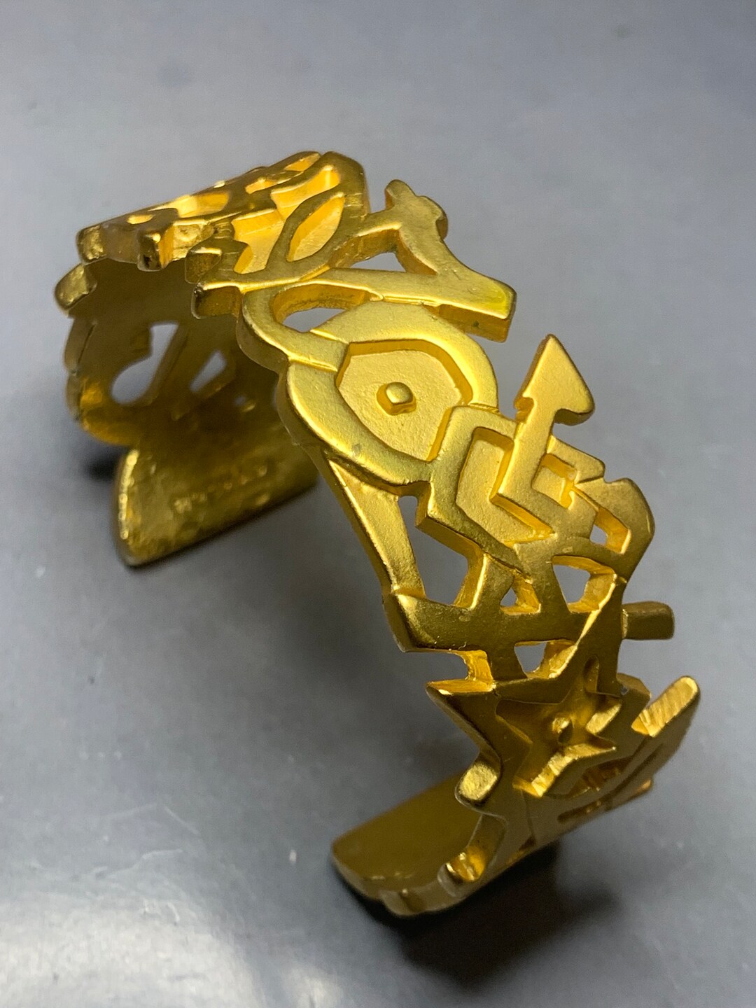 Designer Rochas French Vintage 1980's Big Statement Matte Gold Metal ...