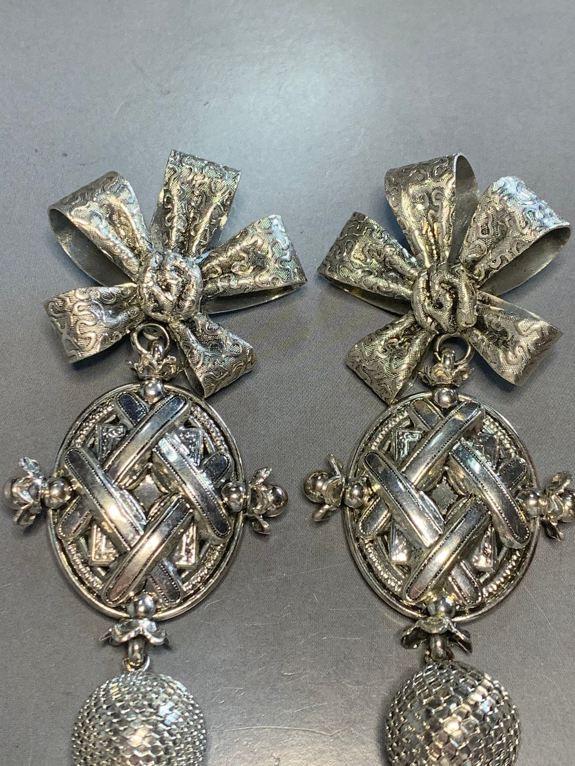 Fabulous ZOE COSTE FRANCE Massive Silver Metal Ornate Bows Victorian ...